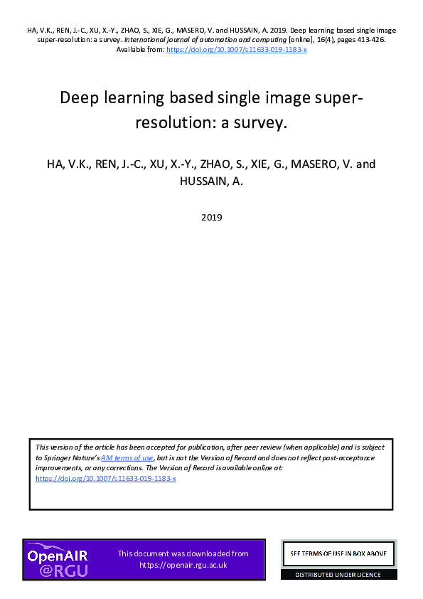 (PDF) Deep Learning Based Single Image Super-resolution: A Survey