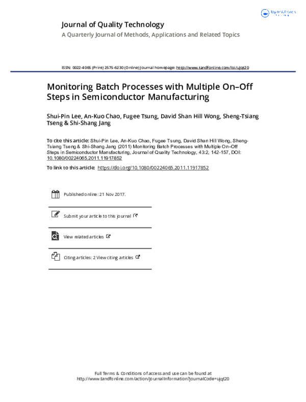 (PDF) Monitoring Batch Processes with Multiple On–Off Steps in Semiconductor Manufacturing