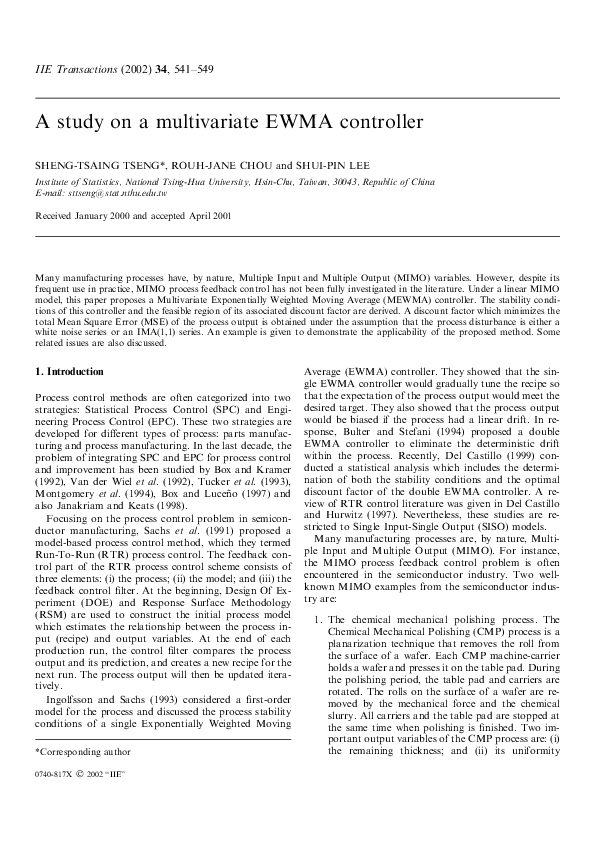 (PDF) A study on a multivariate EWMA controller