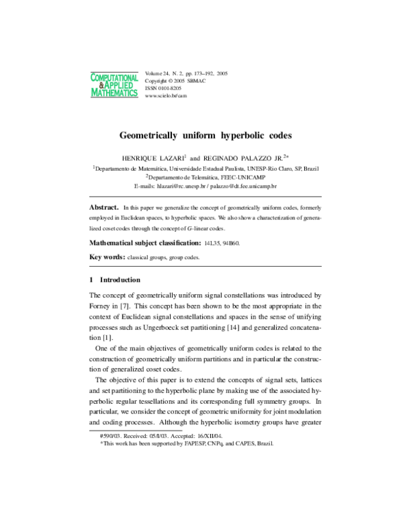 (PDF) Geometrically uniform hyperbolic codes