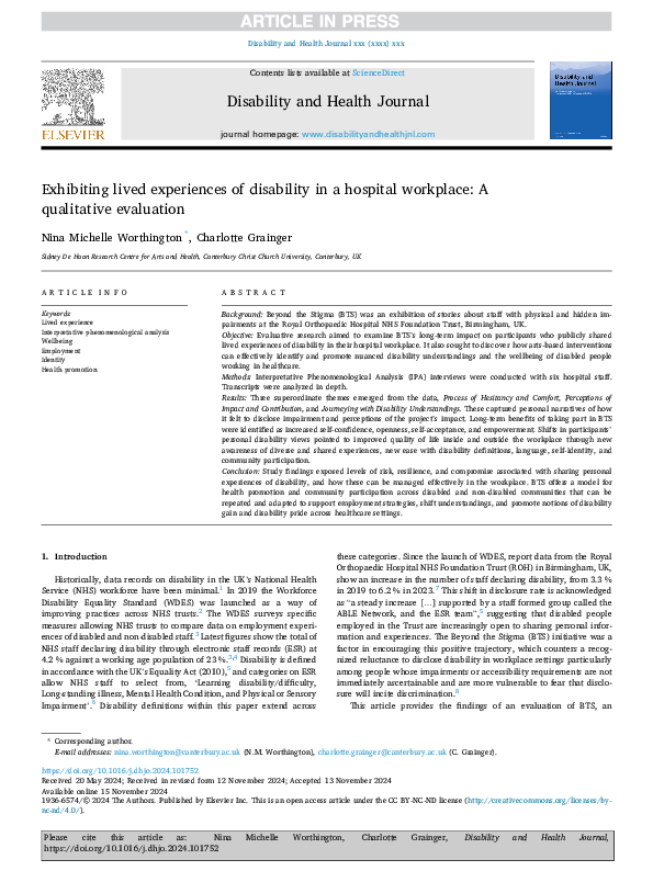 (PDF) Exhibiting lived experiences of disability in a hospital ...