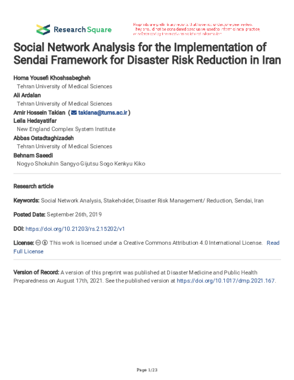 (PDF) Social Network Analysis for Implementation of the Sendai ...