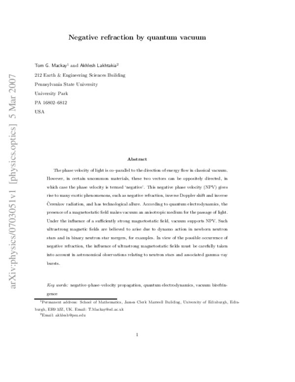 (PDF) Negative refraction by quantum vacuum