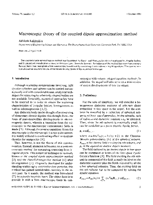 (PDF) Macroscopic theory of the coupled dipole approximation method