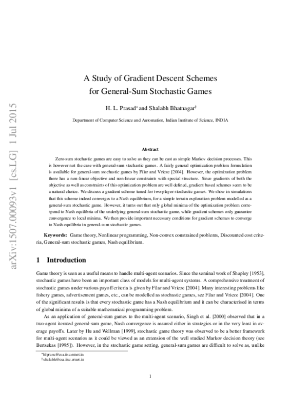 (PDF) A Study of Gradient Descent Schemes for General-Sum Stochastic Games