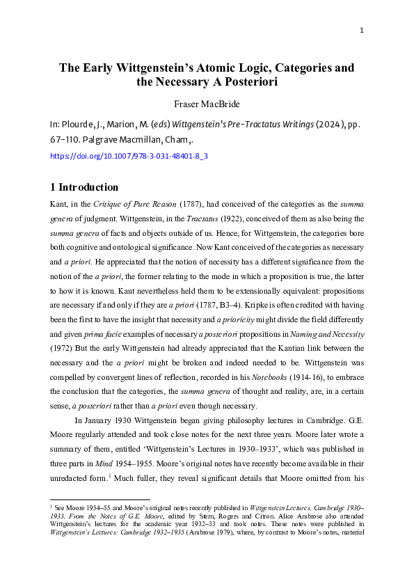 (PDF) The Early Wittgenstein's Atomic Logic, Categories and the ...