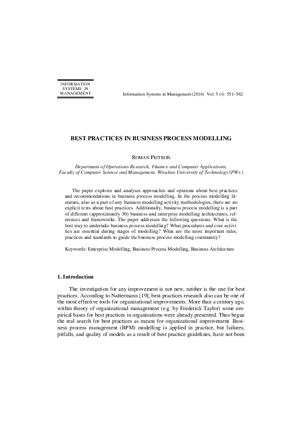 (PDF) Best practices in business process modelling