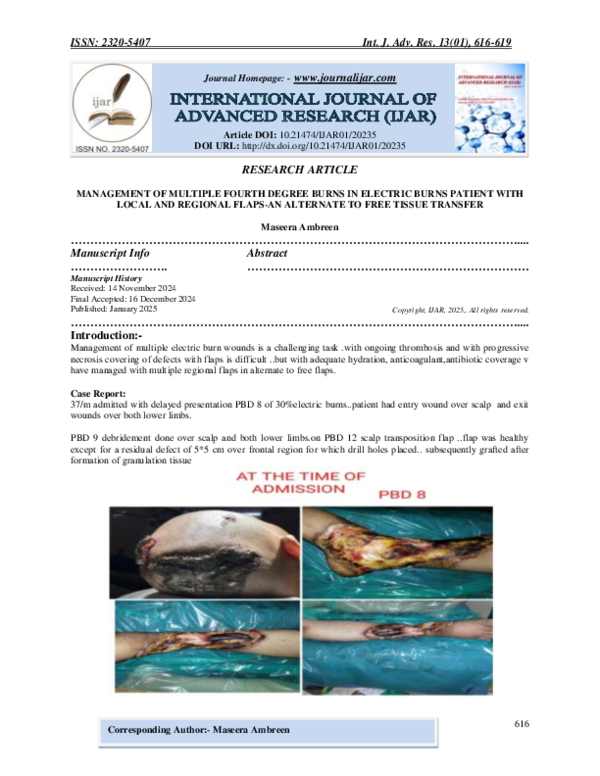 (PDF) MANAGEMENT OF MULTIPLE FOURTH DEGREE BURNS IN ELECTRIC BURNS ...