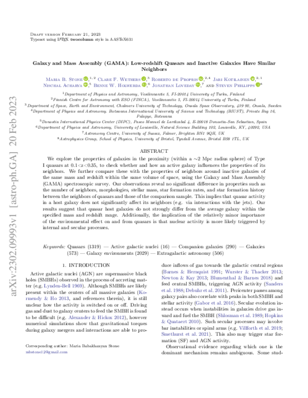 (PDF) Galaxy and Mass Assembly (GAMA): Low-redshift Quasars and Inactive Galaxies Have Similar ...