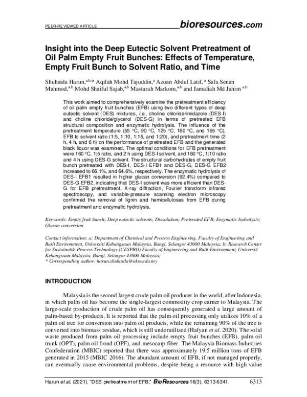 (PDF) Insight into the deep eutectic solvent pretreatment of oil palm empty fruit bunches ...