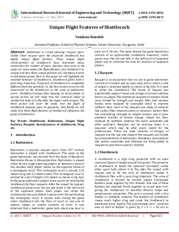 (PDF) Unique Flight Features of Shuttlecock