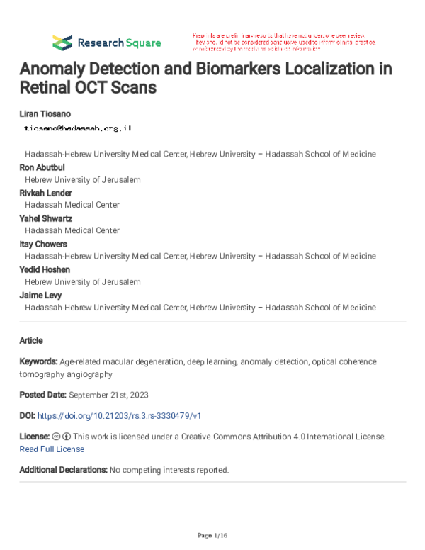 (PDF) Anomaly Detection and Biomarkers Localization in Retinal OCT Scans