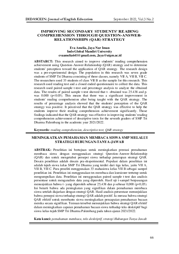 (PDF) Improving Secondary Students’ Reading Comprehension Through ...