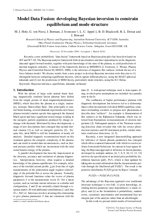 (PDF) Model Data Fusion: developing Bayesian inversion to constrain equilibrium and mode structure