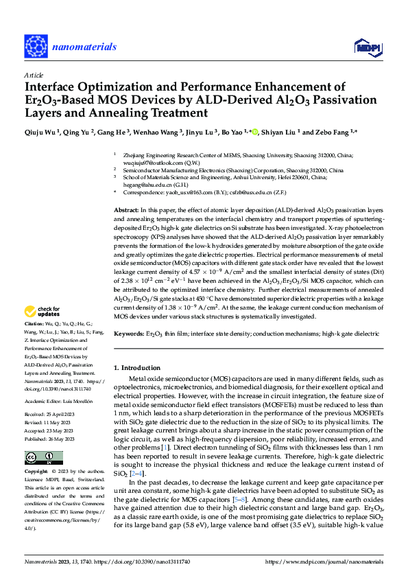 (PDF) Interface Optimization and Performance Enhancement of Er2O3-Based MOS Devices by ALD ...