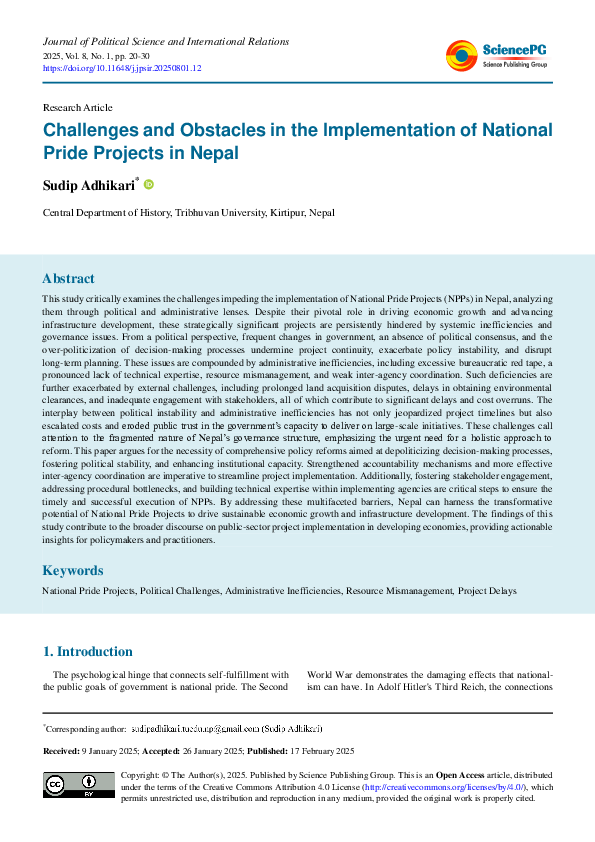 (PDF) Challenges and Obstacles in the Implementation of National Pride Projects in Nepal