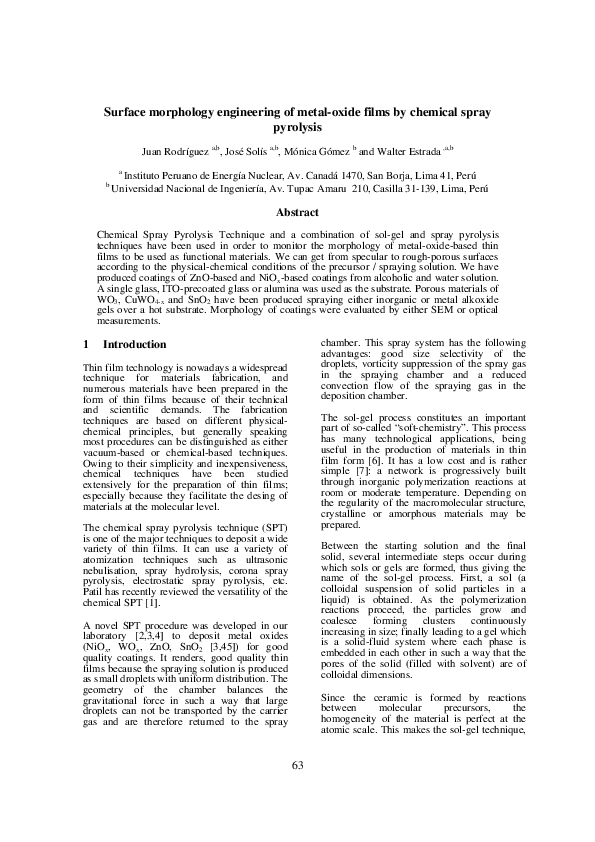 (PDF) Surface morphology engineering of metal‐oxide films by chemical spray pyrolysis