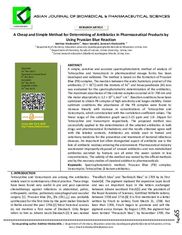 (PDF) A cheap and simple method for determining of Antibiotics in pharmaceutical products by ...