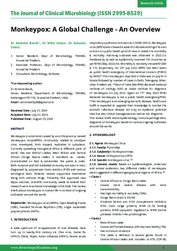 (PDF) Monkeypox: A Global Challenge -An Overview
