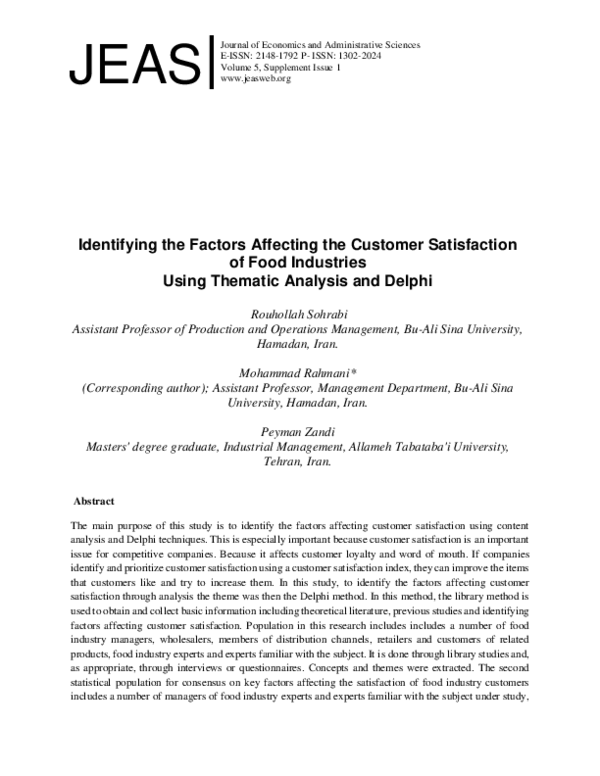 Pdf Identifying The Factors Affecting The Customer Satisfaction Of Food Industries Using