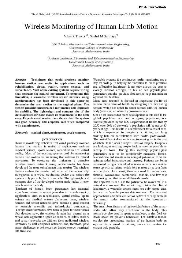 (PDF) Wireless Monitoring of Human Limb Motion