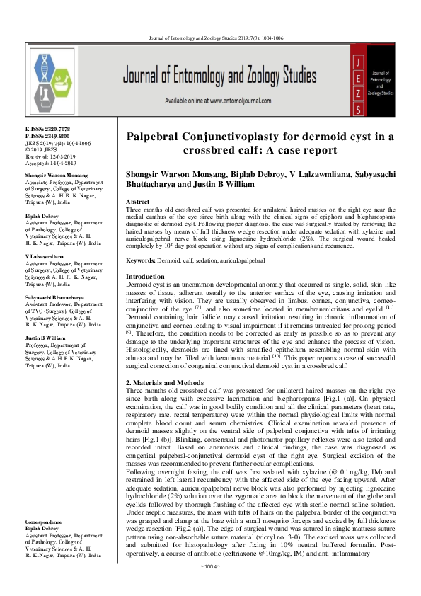 (PDF) Palpebral Conjunctivoplasty for dermoid cyst in a crossbred calf ...