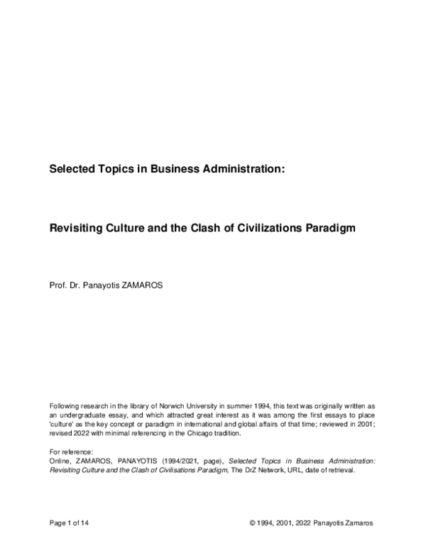 (PDF) Revisiting Culture and the Clash of Civilizations Paradigm