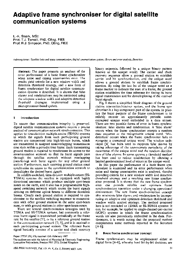 (PDF) Adaptive frame synchroniser for digital satellite communication ...