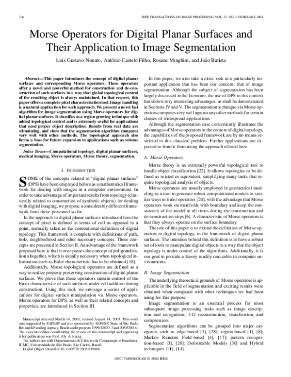 Morse Operators for Digital Planar Surfaces and Their Application to Image Segmentation