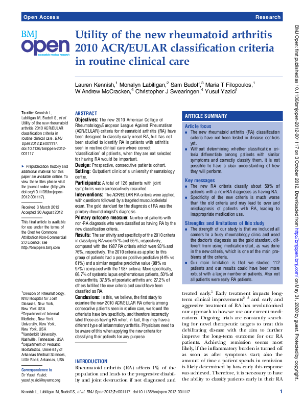 (PDF) Utility of the new rheumatoid arthritis 2010 ACR/EULAR ...
