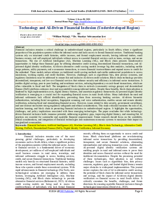 (PDF) Technology and AI-Driven Financial Inclusion (Underdeveloped Region