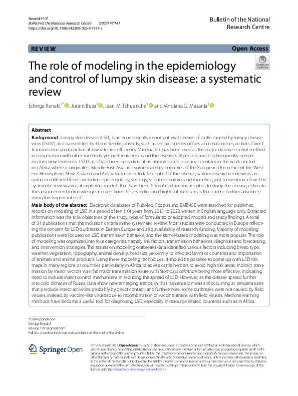 (PDF) The role of modeling in the epidemiology and control of lumpy skin disease: a systematic ...