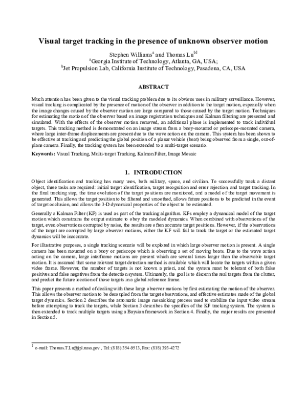 (PDF) Visual target tracking in the presence of unknown observer motion
