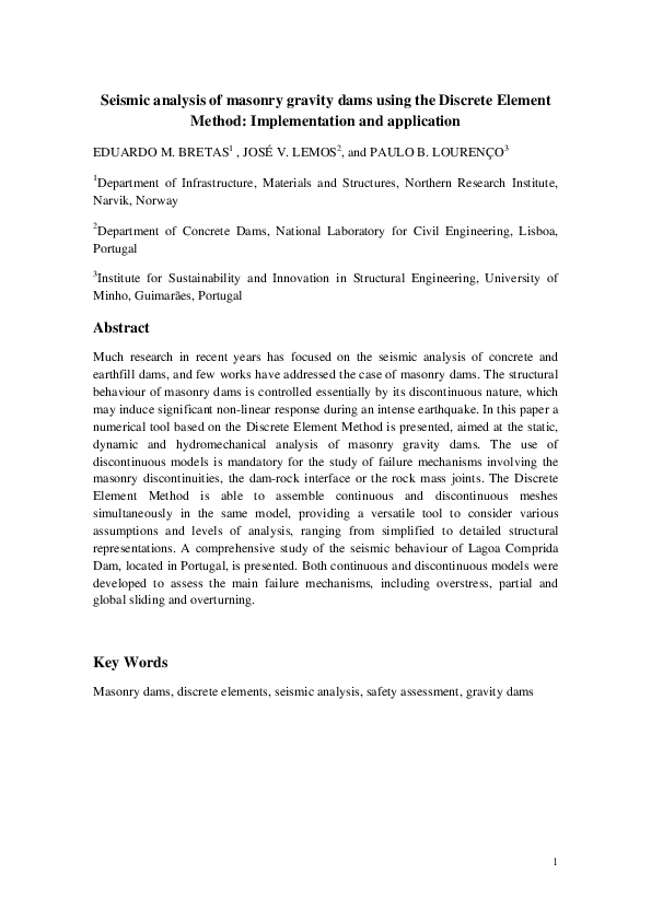 (PDF) Seismic Analysis of Masonry Gravity Dams Using the Discrete Element Method: Implementation ...