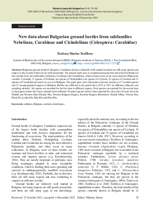 (PDF) New data about Bulgarian ground beetles from subfamilies ...