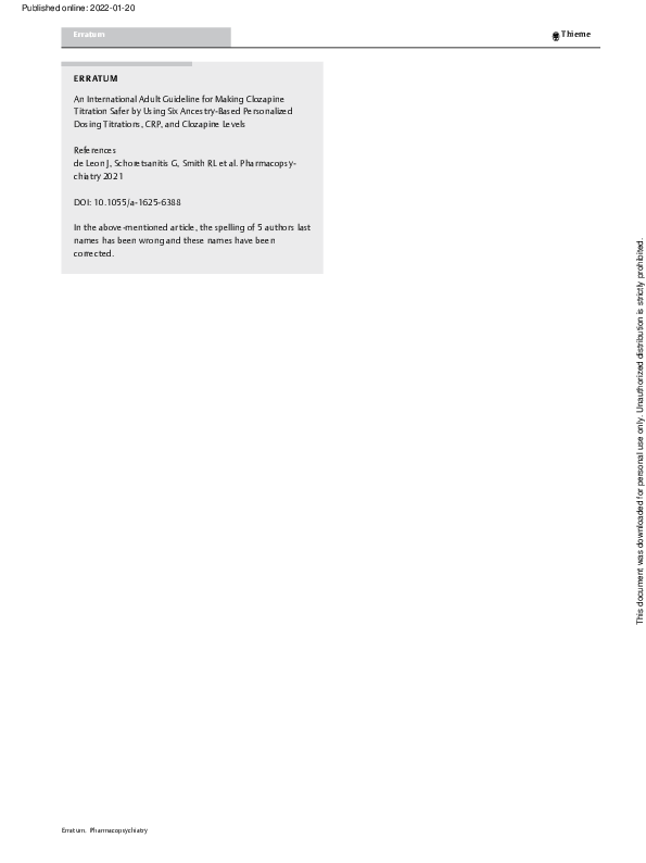 (PDF) Correction: An International Adult Guideline for Making Clozapine ...