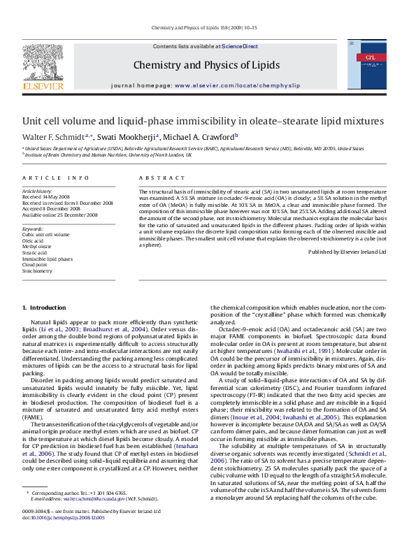 (PDF) Unit cell volume and liquid-phase immiscibility in oleate ...