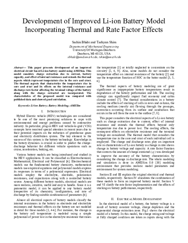 (PDF) Development of Improved Li-ion Battery Model Incorporating ...