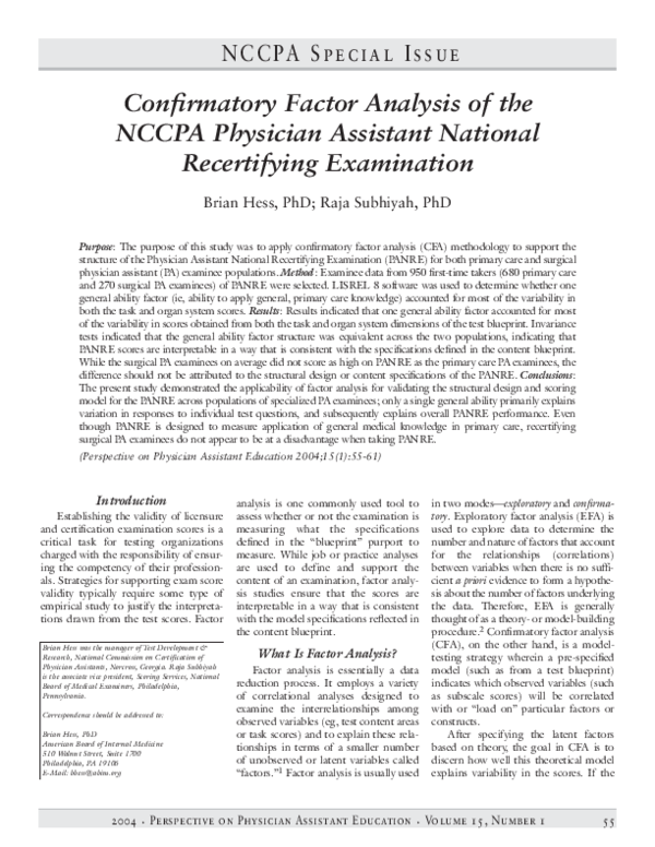 (PDF) Confirmatory Factor Analysis of the NCCPA Physician Assistant ...