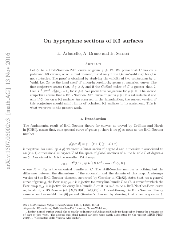 (PDF) On hyperplane sections of K3 surfaces