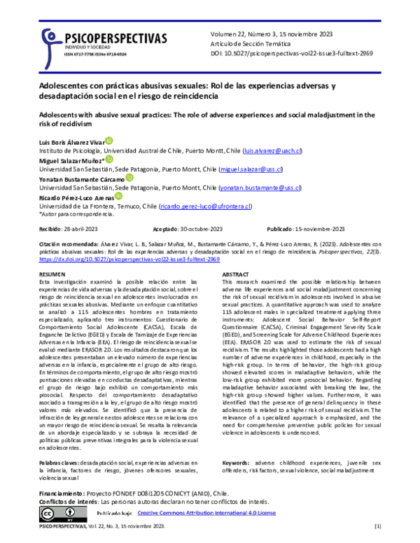 (PDF) Adolescentes con prácticas abusivas sexuales: Rol de las ...