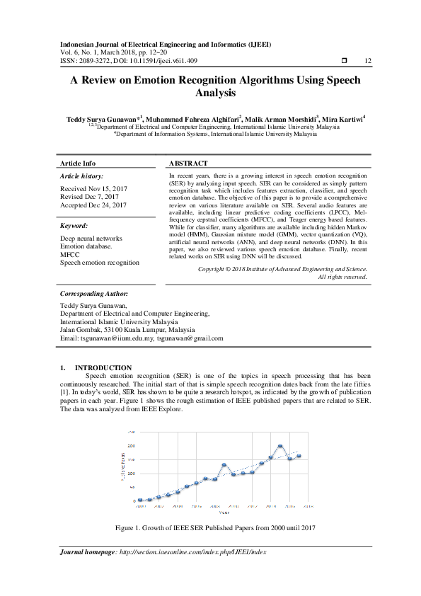 (PDF) A Review on Emotion Recognition Algorithms using Speech Analysis