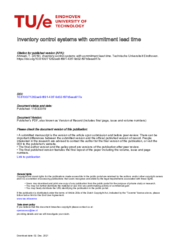 (PDF) Inventory control systems with commitment lead time