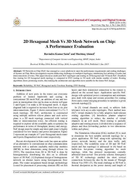 (PDF) 2D Hexagonal Mesh Vs 3D Mesh Network on Chip: A Performance Evaluation