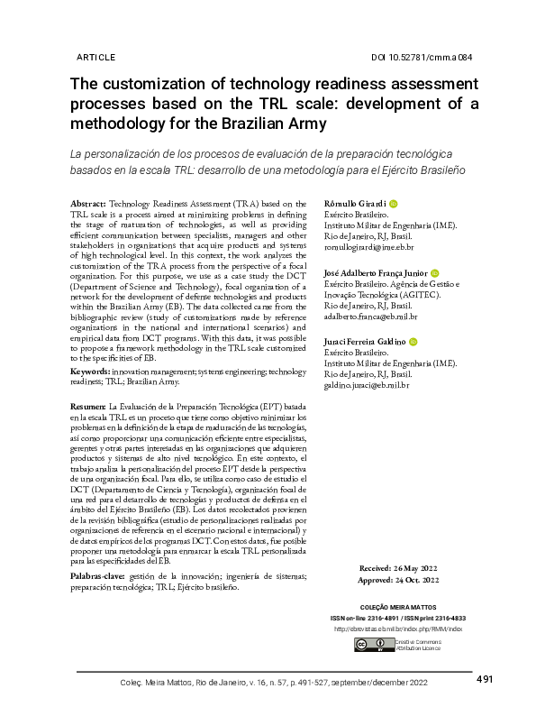 (PDF) The customization of technology readiness assessment processes based on the TRL scale ...