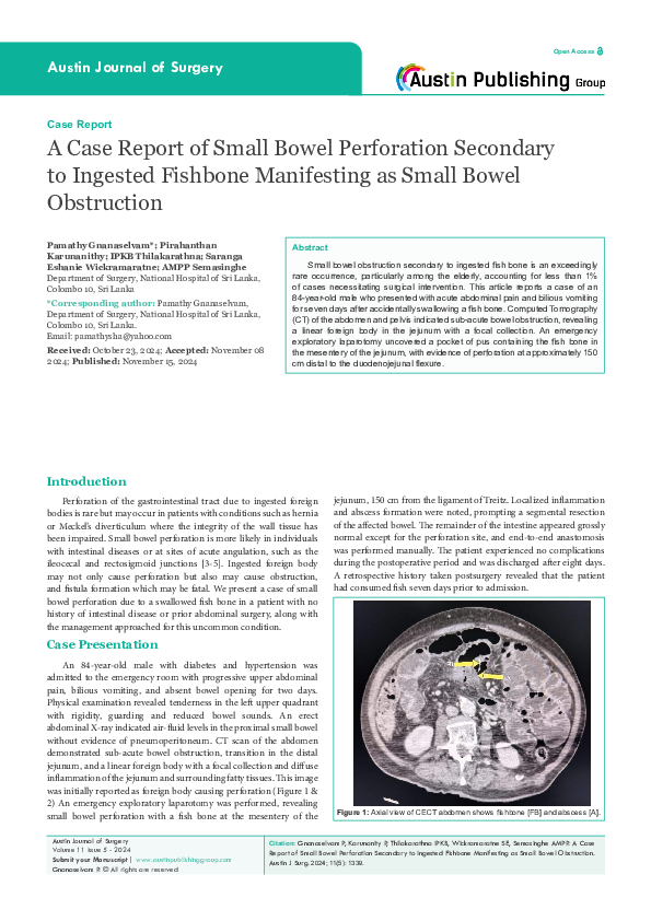 (PDF) A Case Report of Small Bowel Perforation Secondary to Ingested Fishbone Manifesting as ...