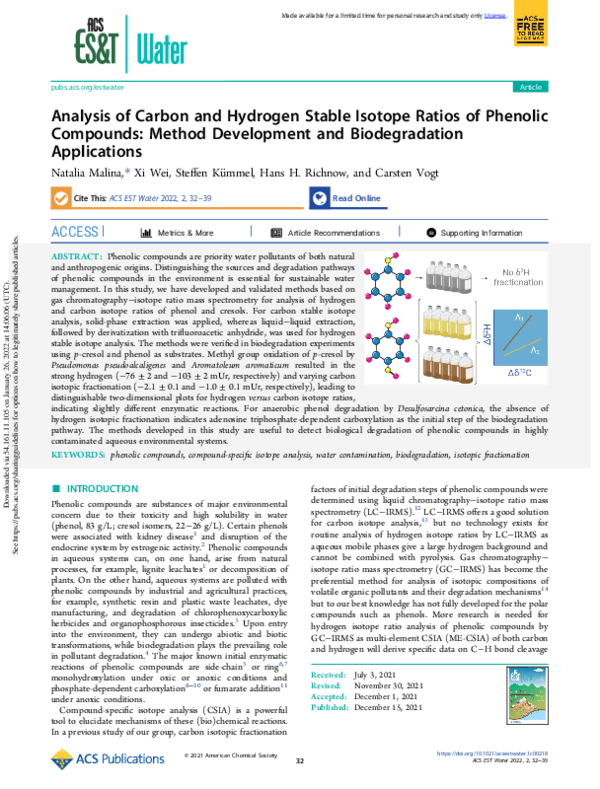 (PDF) Analysis of Carbon and Hydrogen Stable Isotope Ratios of Phenolic ...