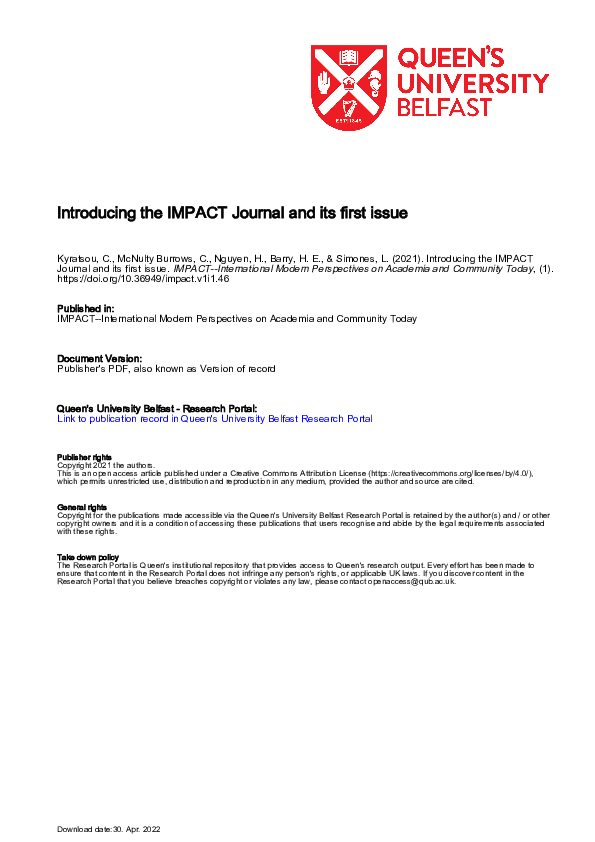 (PDF) Editorial: Introducing the IMPACT Journal and its First Issue