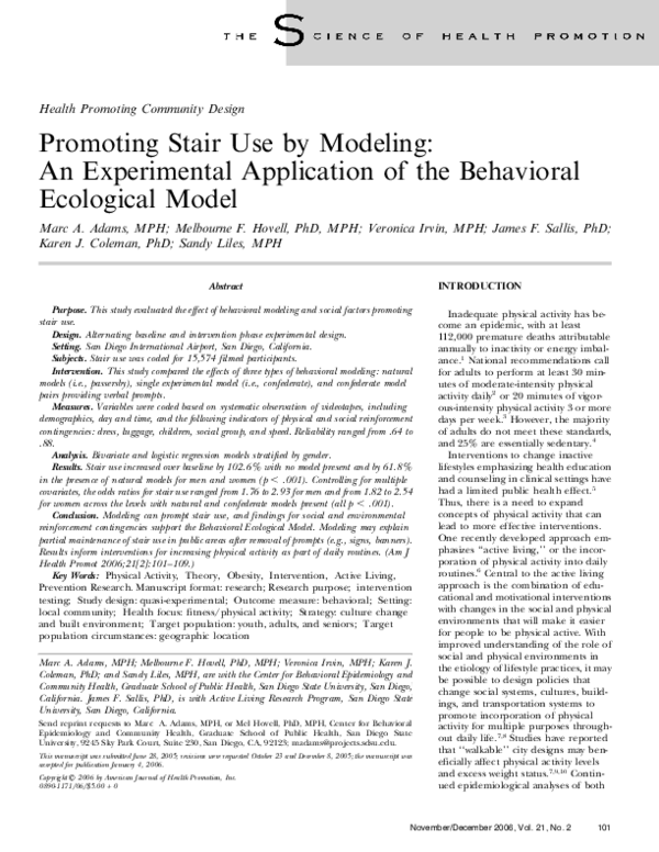 (PDF) Promoting Stair Use by Modeling: An Experimental Application of ...