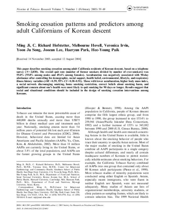 (PDF) Smoking cessation patterns and predictors among adult ...